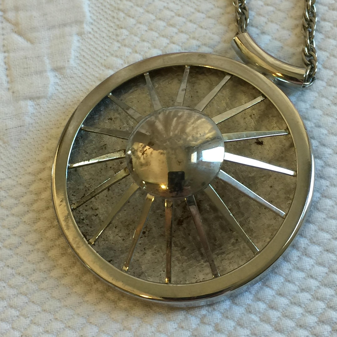 Vintage Chrome Wheel Style Pendent on Chain. Silver Tone Spoked Wheel ...