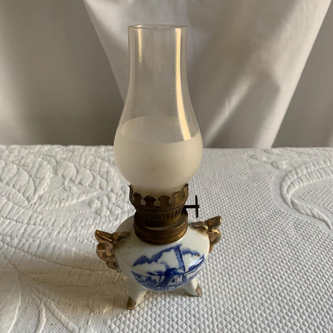 Vintage Mini Oil Lamp. Choose Amber Glass, Fluted Clear Glass or White ...