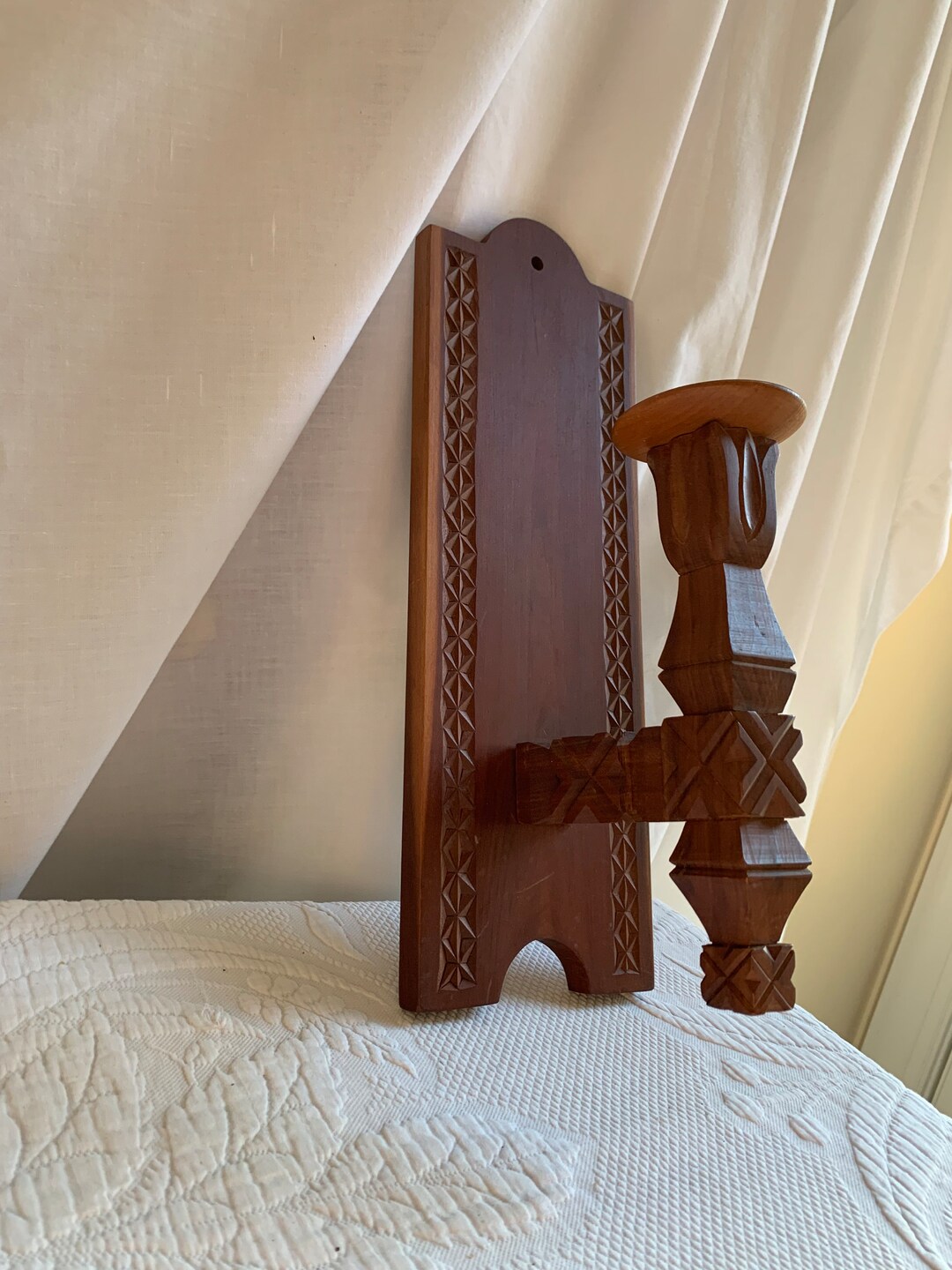 Vintage Wood Wall Sconce Romanian Hardwood Candle Wall Sconce. Carved ...