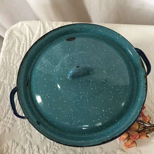 Vintage Light Blue Enamelware Pot With Two Side Handles and Lid With ...