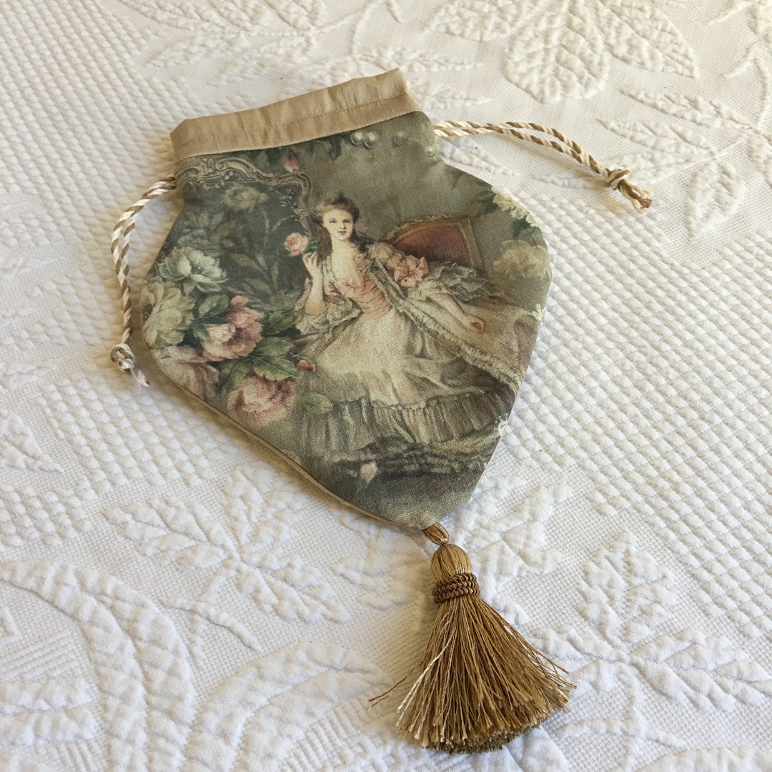 Handmade Cotton and Silk Reticule With Artist Designed Fabric, Tan ...