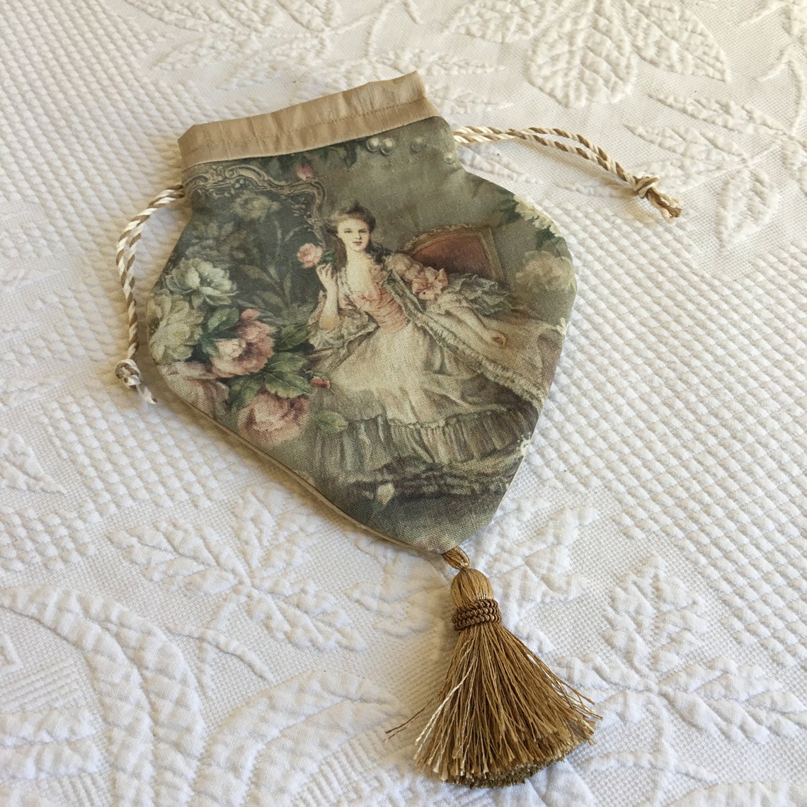 Handmade Cotton And Silk Reticule With Artist Designed Fabric Tan