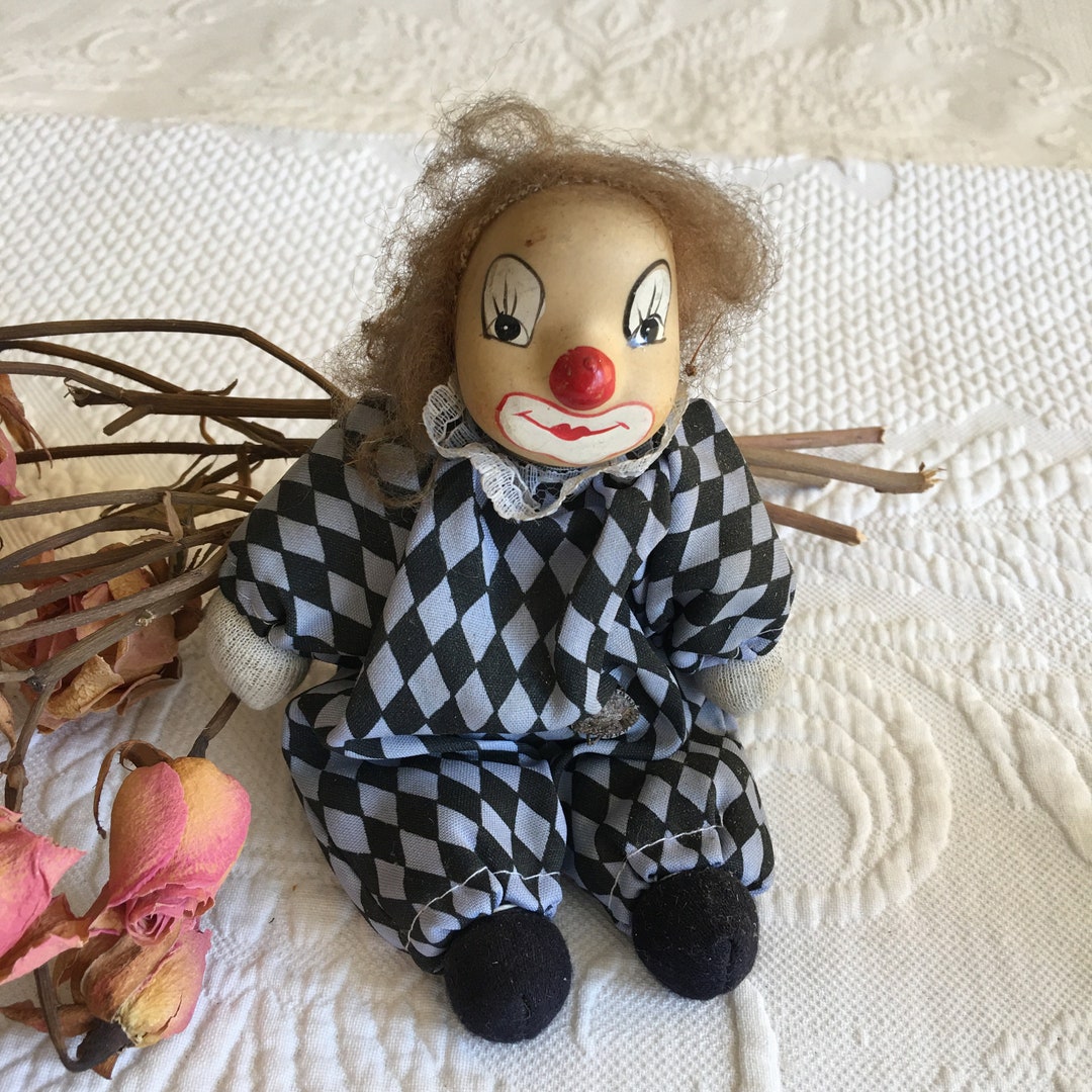 Vintage Clown Doll. Porcelain Head Stuffed Clown Doll. Colorful Hat ...