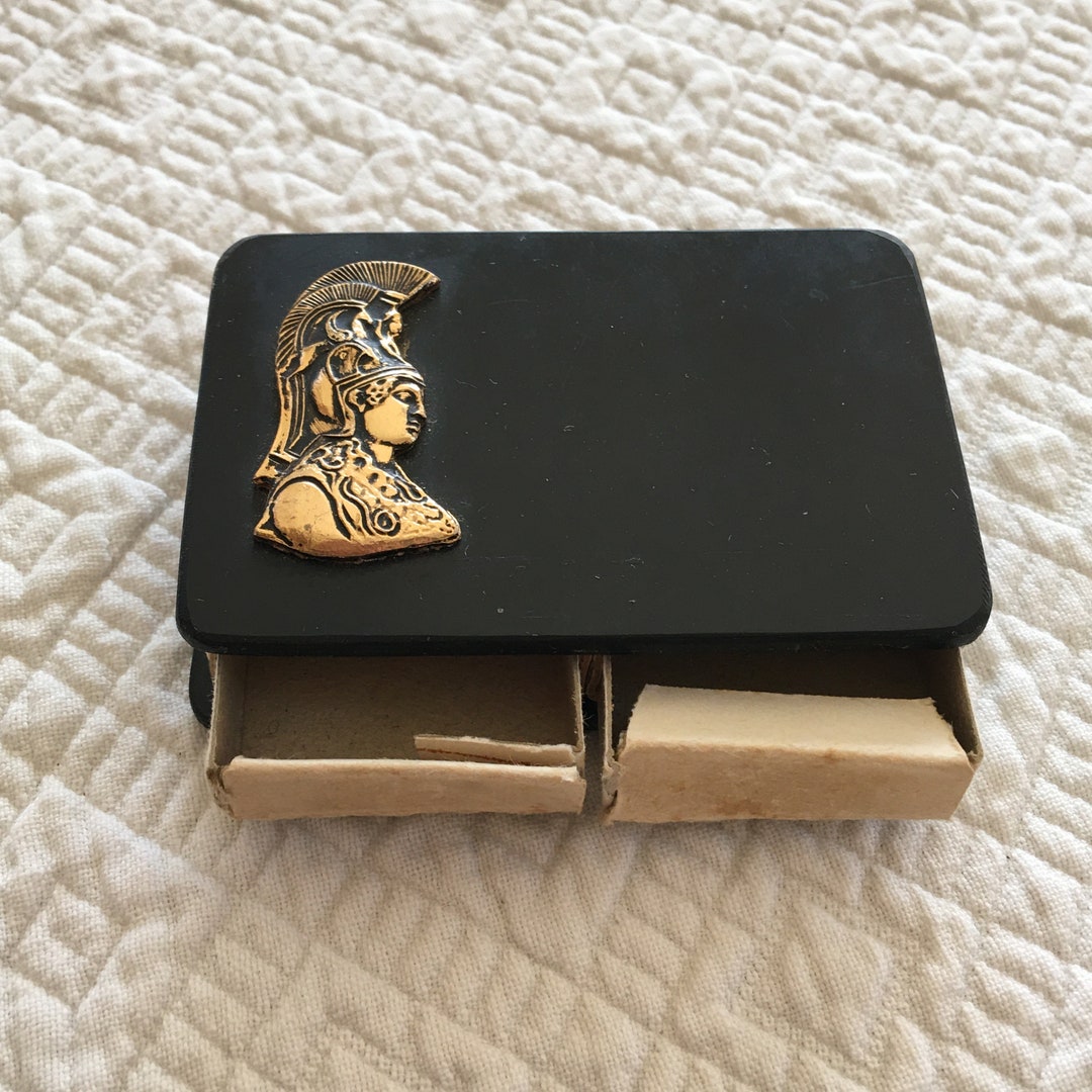 Vintage Black Plastic Match Safe With Gold Fancy Lady Ornament on Top ...