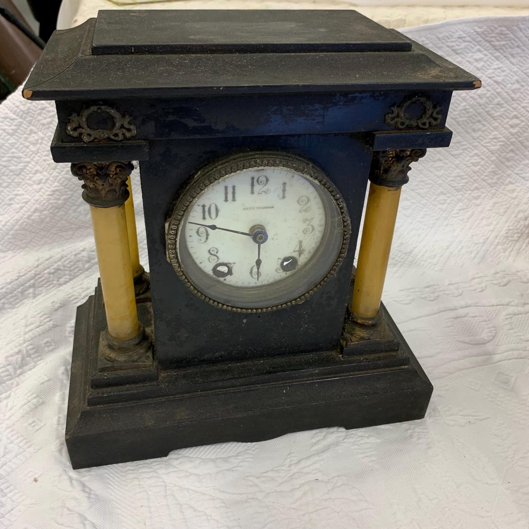 Vintage Seth Thomas Ornate Pillared Clock. Porcelain Face, Front ...
