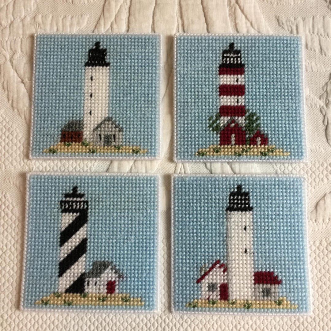 Four Needlepoint Lighthouse Coasters for the Beach House or Your Home ...