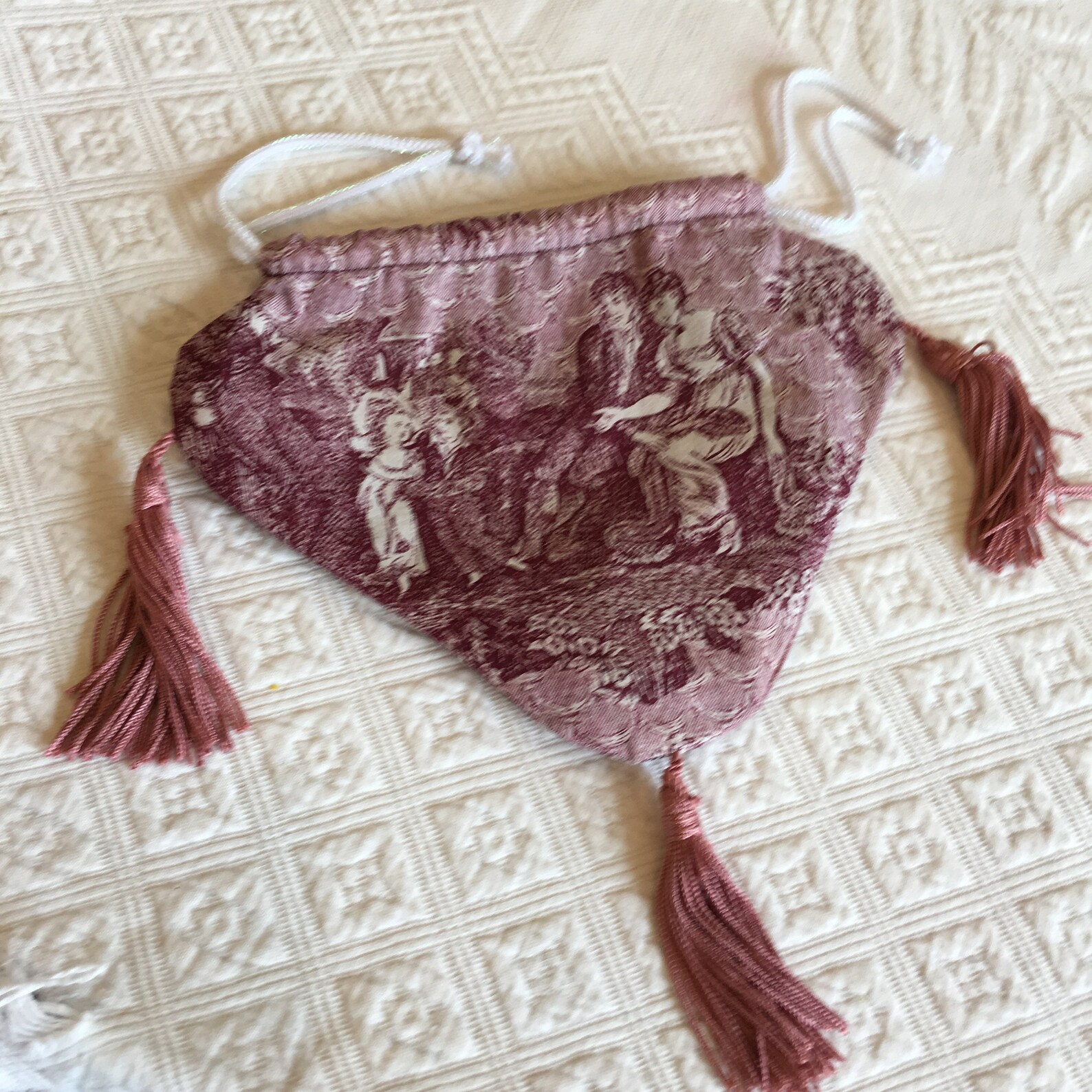 Handmade Rose and Maroon Toile Regency Purse. Drawstring - Etsy