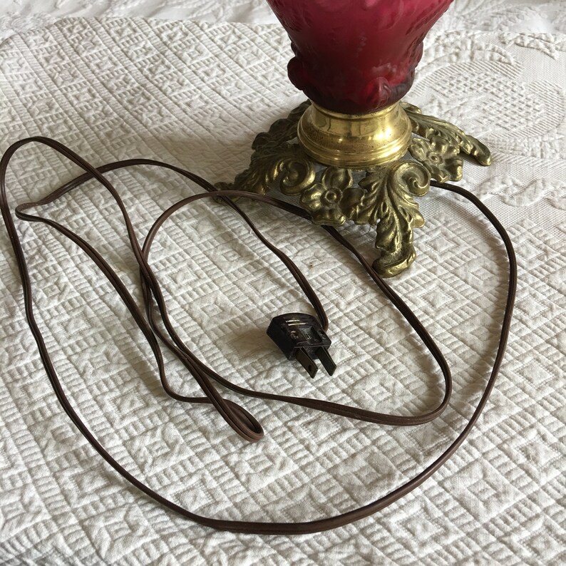 Antique Glass Victorian Rose Lamp W/ Hurricane Shade. Dark Pink Molded ...