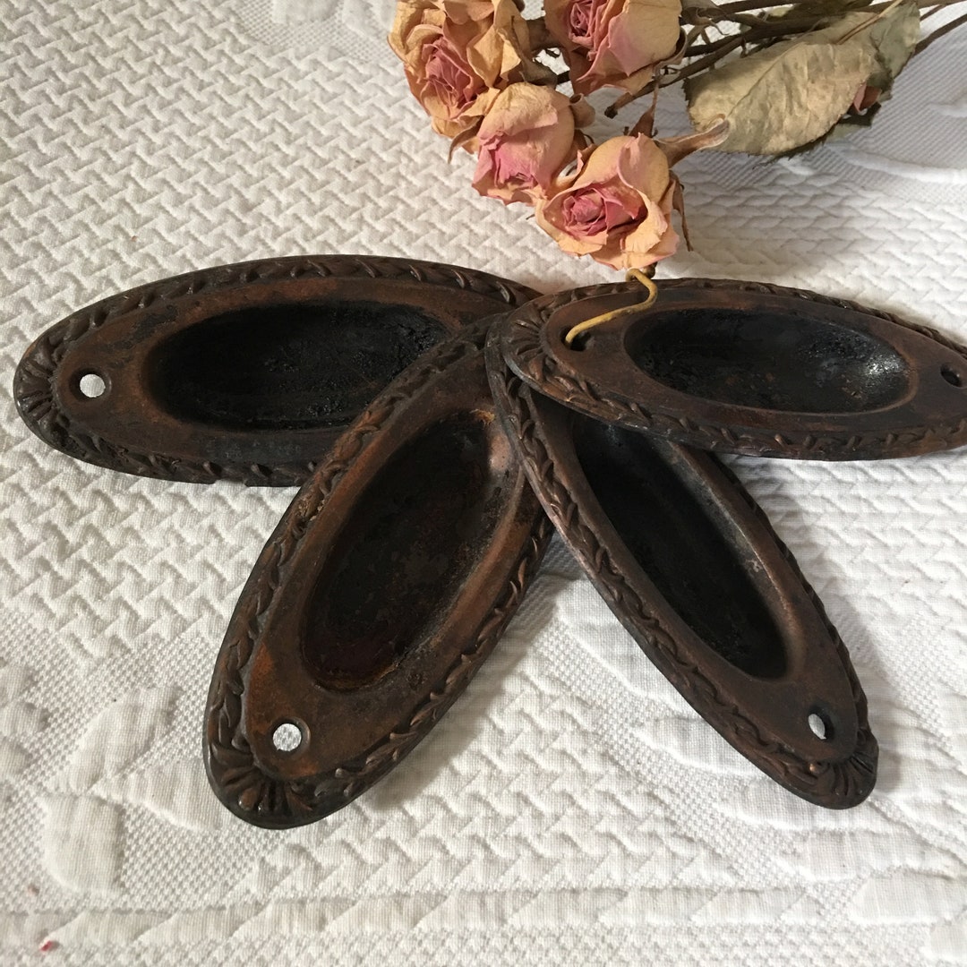 Vintage 4 Copper Oval Handle Back Plates. Hardware Pull Plates in ...