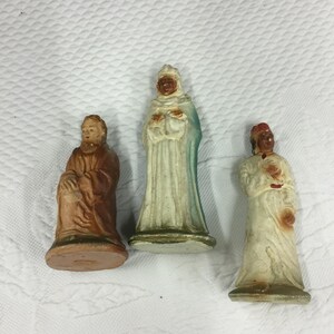 Vintage Nativity Stable in Wood With Set of Chalkware Figurines. Mary ...