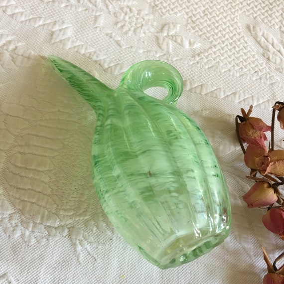 Vintage Art Hand Blown Glass Pitcher With Lines of Color - Etsy