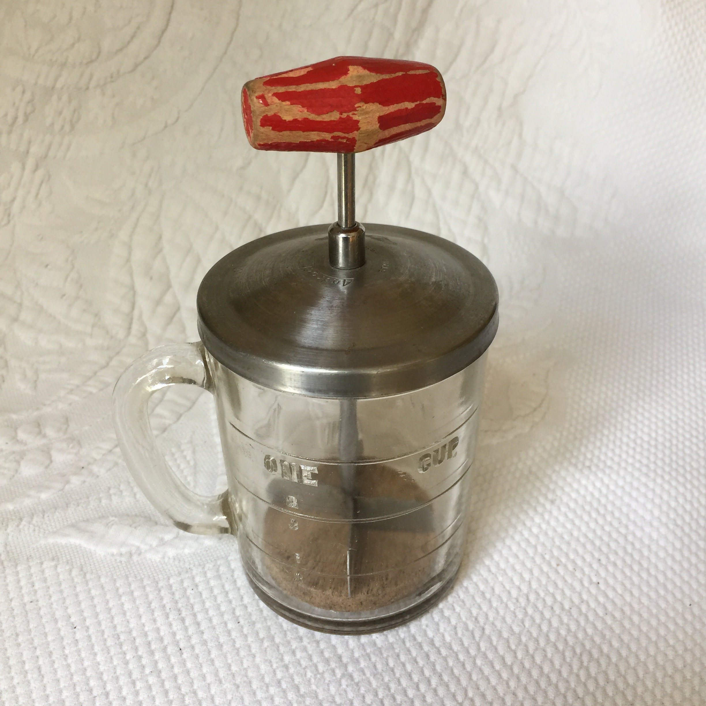 Vintage Food Chopper. Measuring Cup With Metal Lid and Pump Style ...