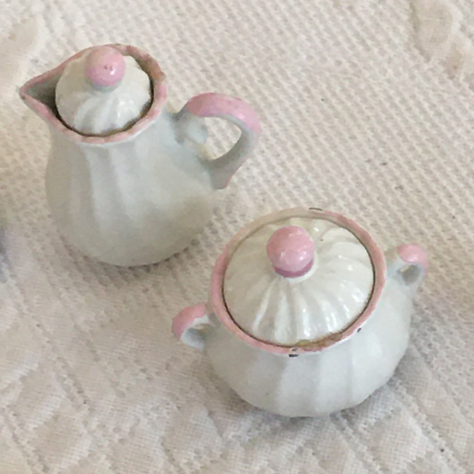 Vintage Miniature Tea Set in White With Scalloped Pink Edges. - Etsy