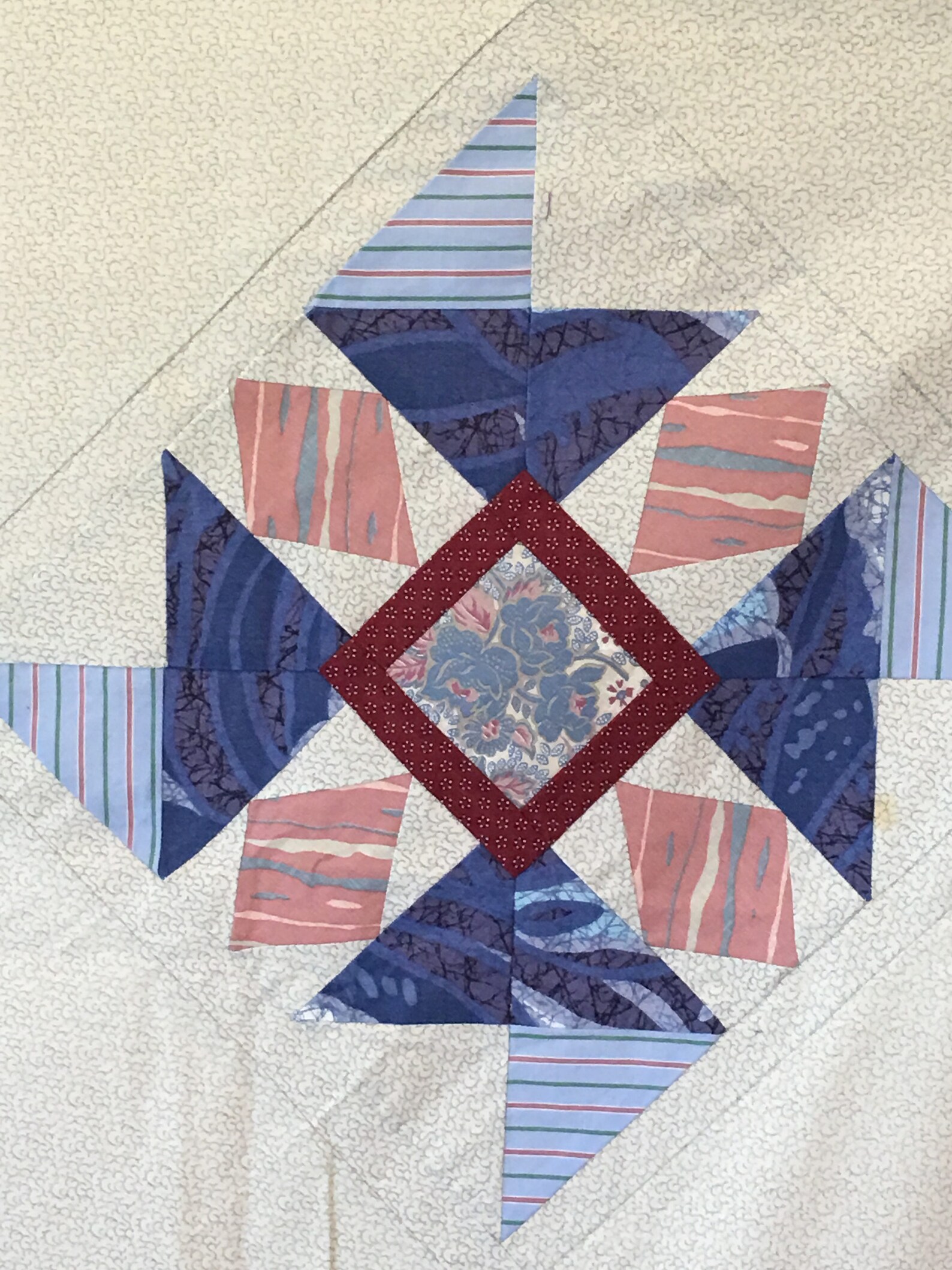 Handmade 9 Beautiful Blue and Pink Quilt Blocks Designed by Linda Pool ...