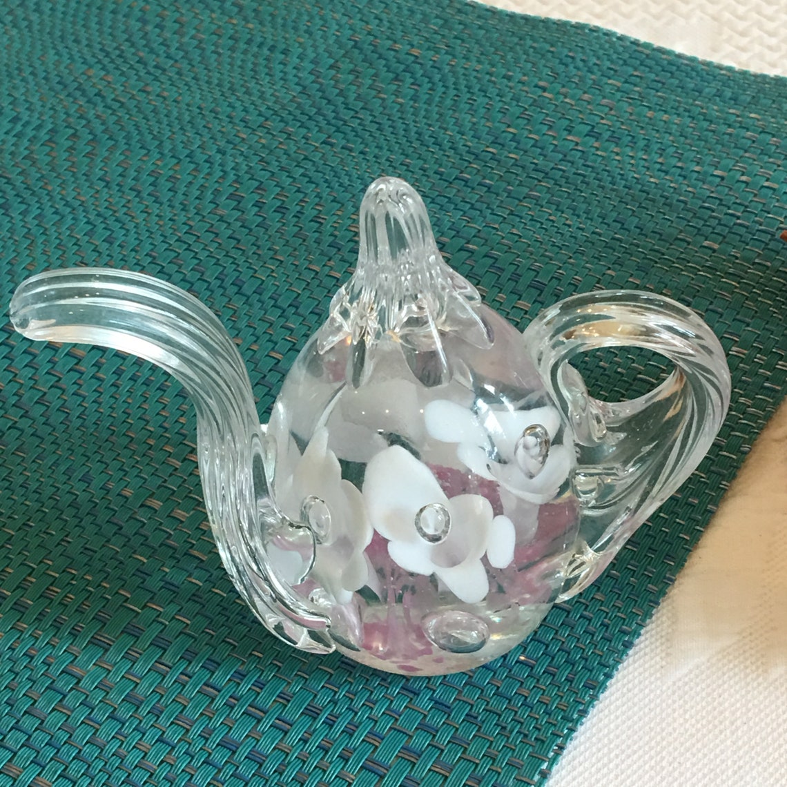 Vintage Art Hand Blown Glass Paperweight. Pumpkin Tea Pot Shaped ...