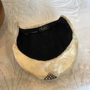 Vintage 1950s Creamy White Fuzzy Hat With Rhinestones. Styled by Yaeger ...