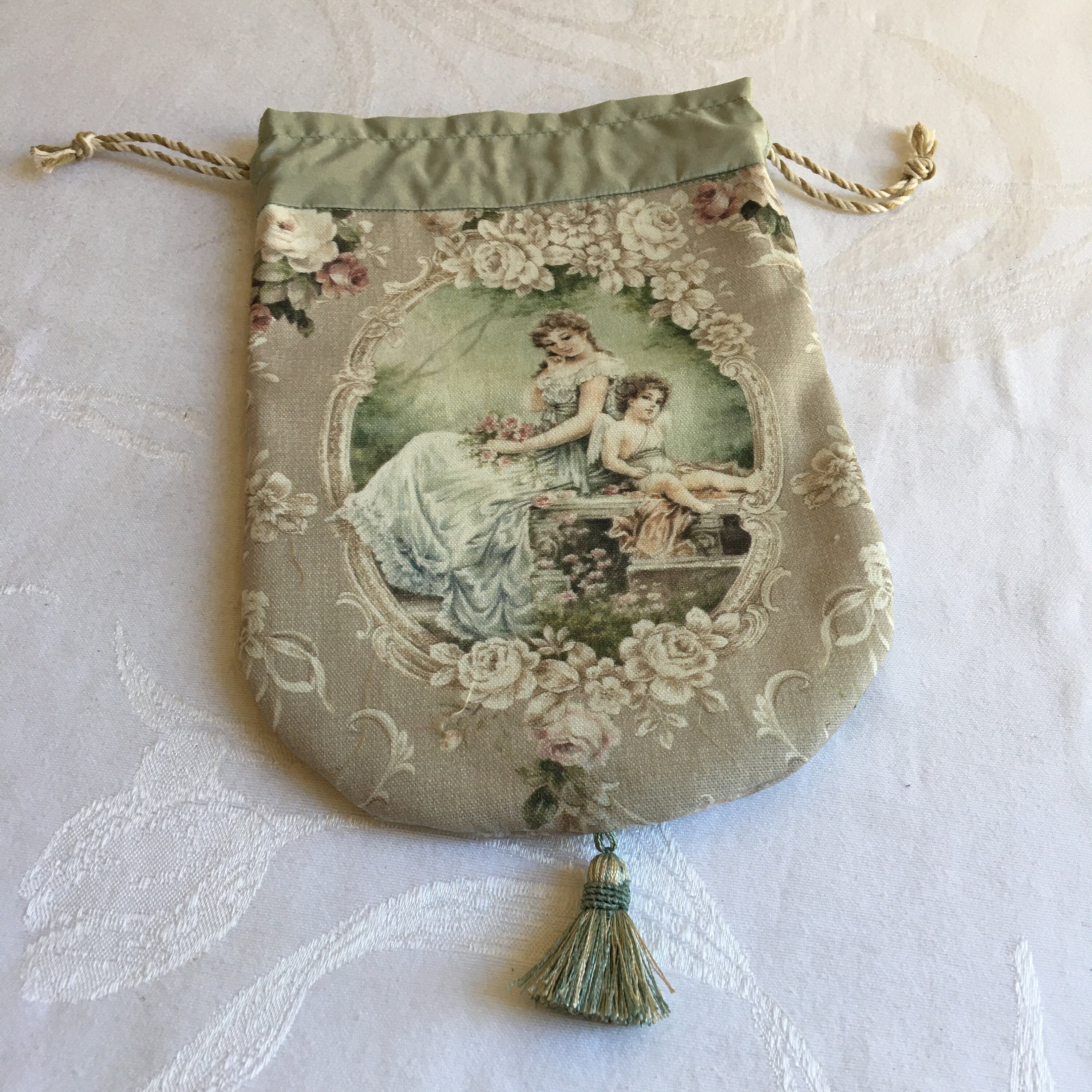 Handmade Cotton And Silk Reticule With Artist Designed Fabric White
