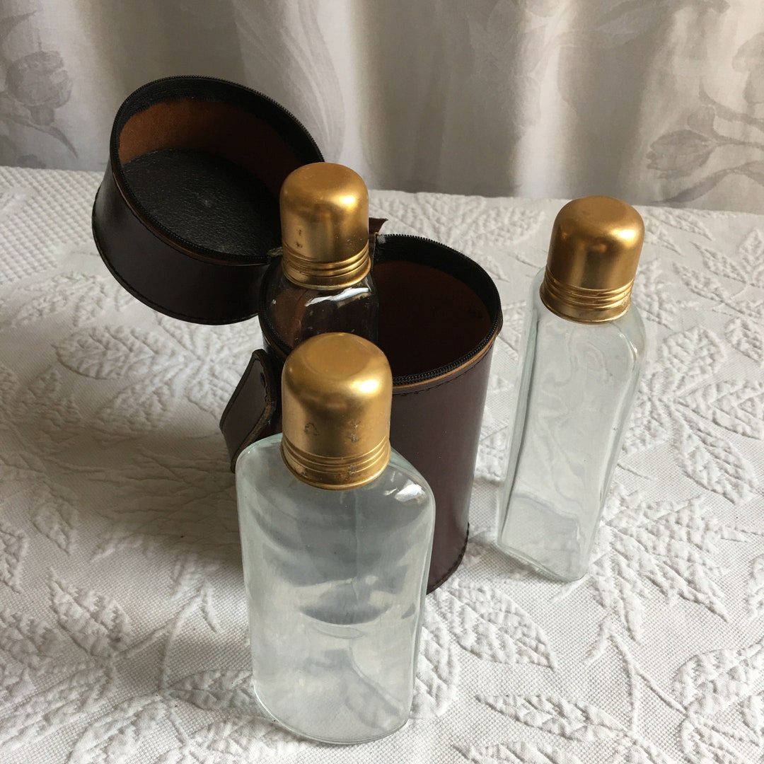 Vintage Liquor Flasks in Leather Carrying Case With Screw on Shot ...