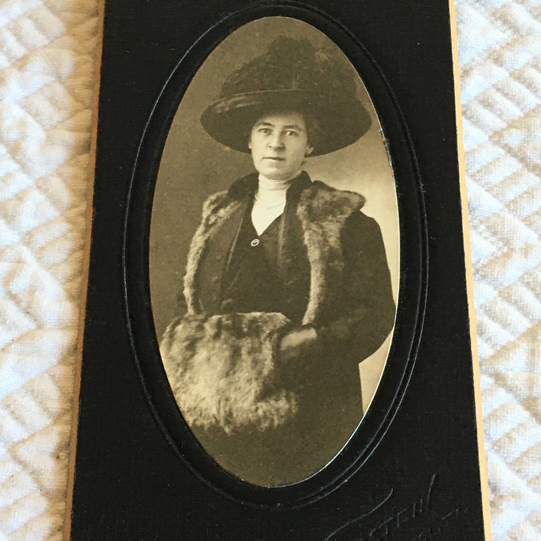Antique Picture of a Victorian Lady in Large Hat and Fur Collar and ...