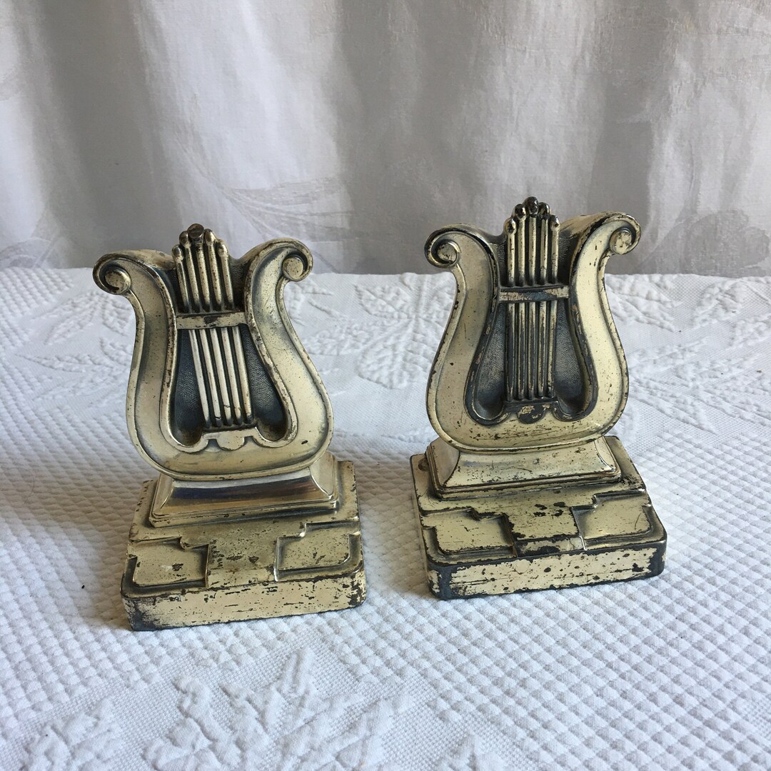 Vintage PMC Silver Lyre Bookends. Felt Bottoms. Lyre Sitting on ...