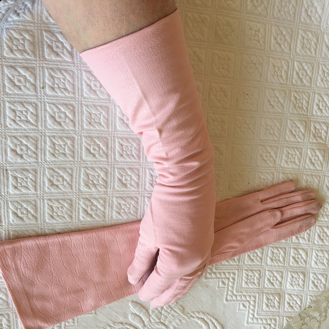 Vintage Grandoe Luxury Pink Gloves. Faux Leather 100% Nylon Size 6 1/2 ...