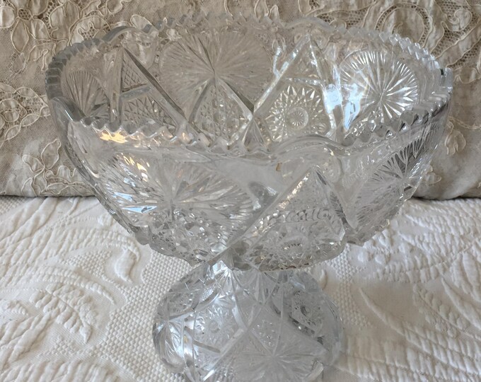 Vintage Fancy Glass Pedestal Bowl for Party Serving of Fruit or Salad ...