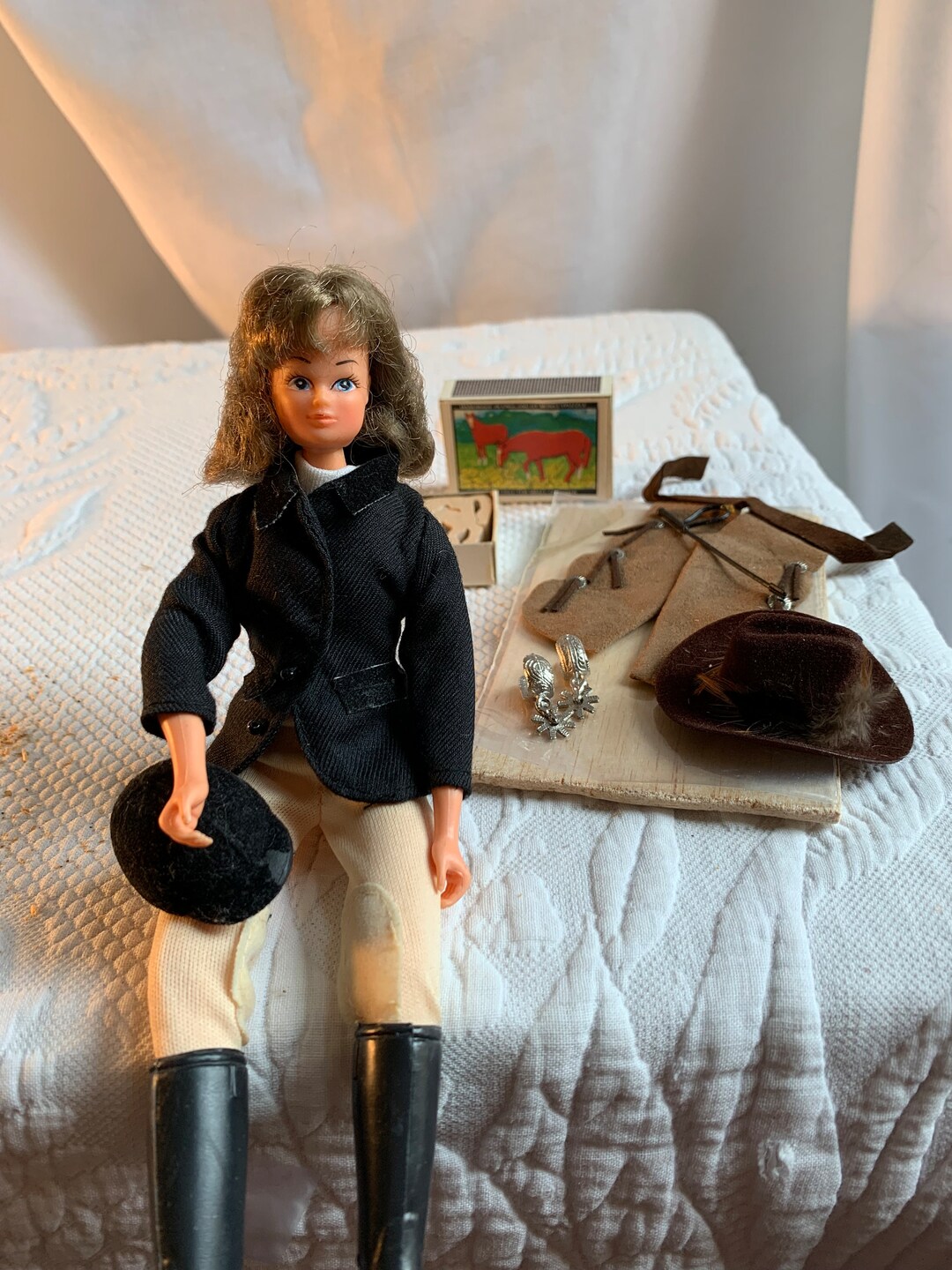 Vintage Cowgirl Doll and Accessories. Rodeo Chaps, Black Velvet Helmet ...