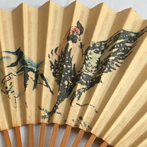Vintage Wood and Paper Fan With Oriental Rooster Design. Gentle ...