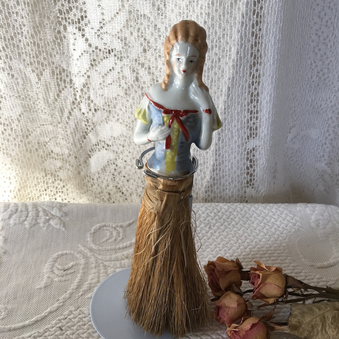 Antique Porcelain Lady Dresser Brush With Blonde Hair in Rolled Curls ...
