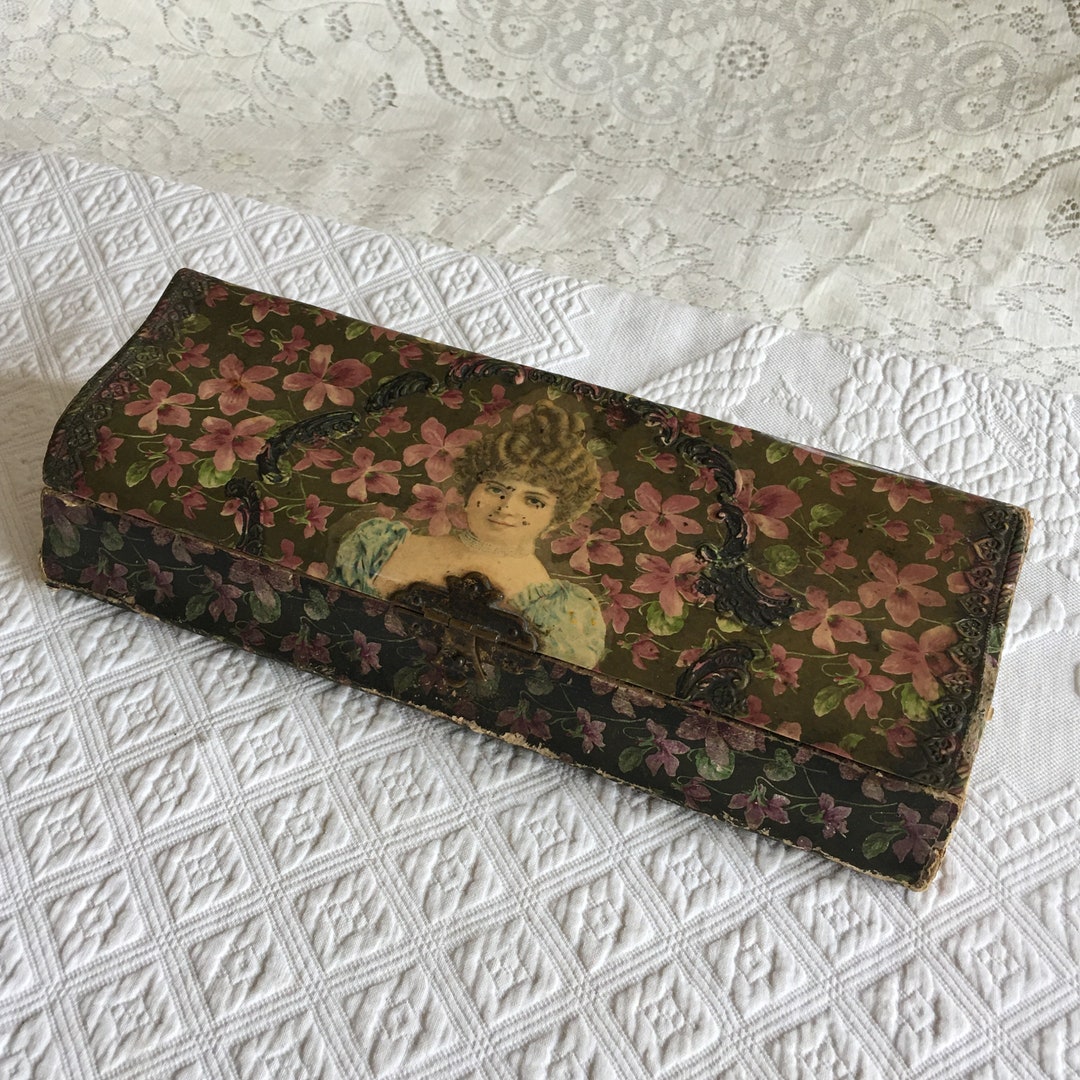 Antique Victorian Hankie Box. Silk Lining Old Box. Decorative Dresser ...