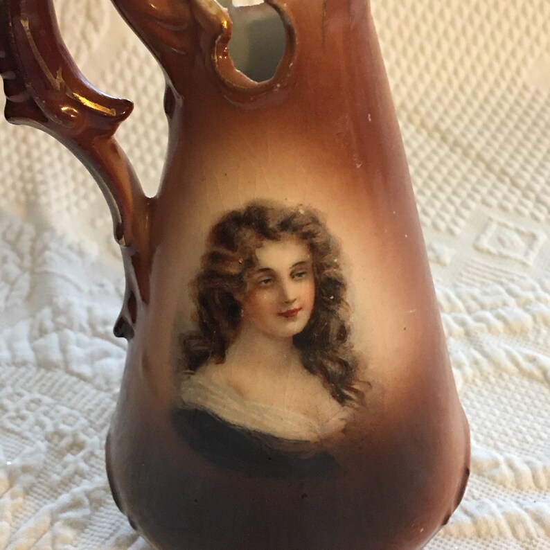 Vintage Porcelain Pitcher Vase With Lady Picture From - Etsy