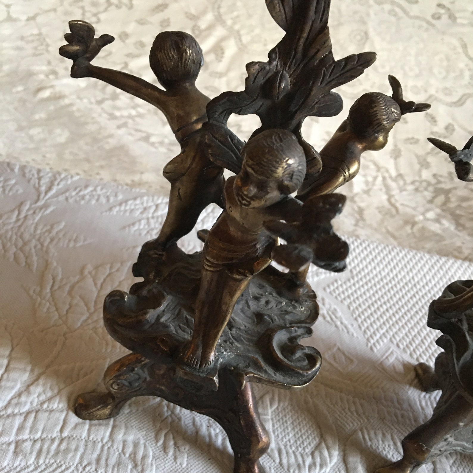 Antique Bronze Candlestick Holders With Three Boys Holding - Etsy