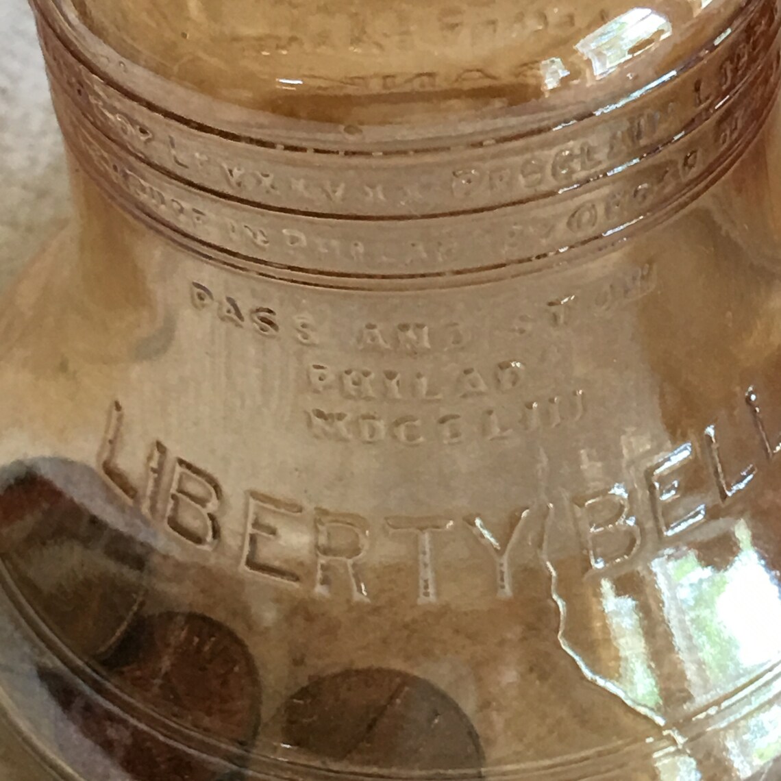 Vintage Liberty Bell Glass Bank. Champagne Colored Glass Bell - Etsy