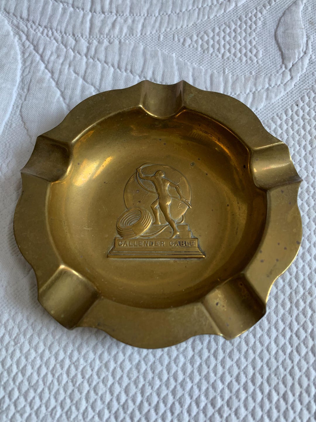 Vintage Callender Cable Brass Ashtray. Scalloped Edge With Embossed ...