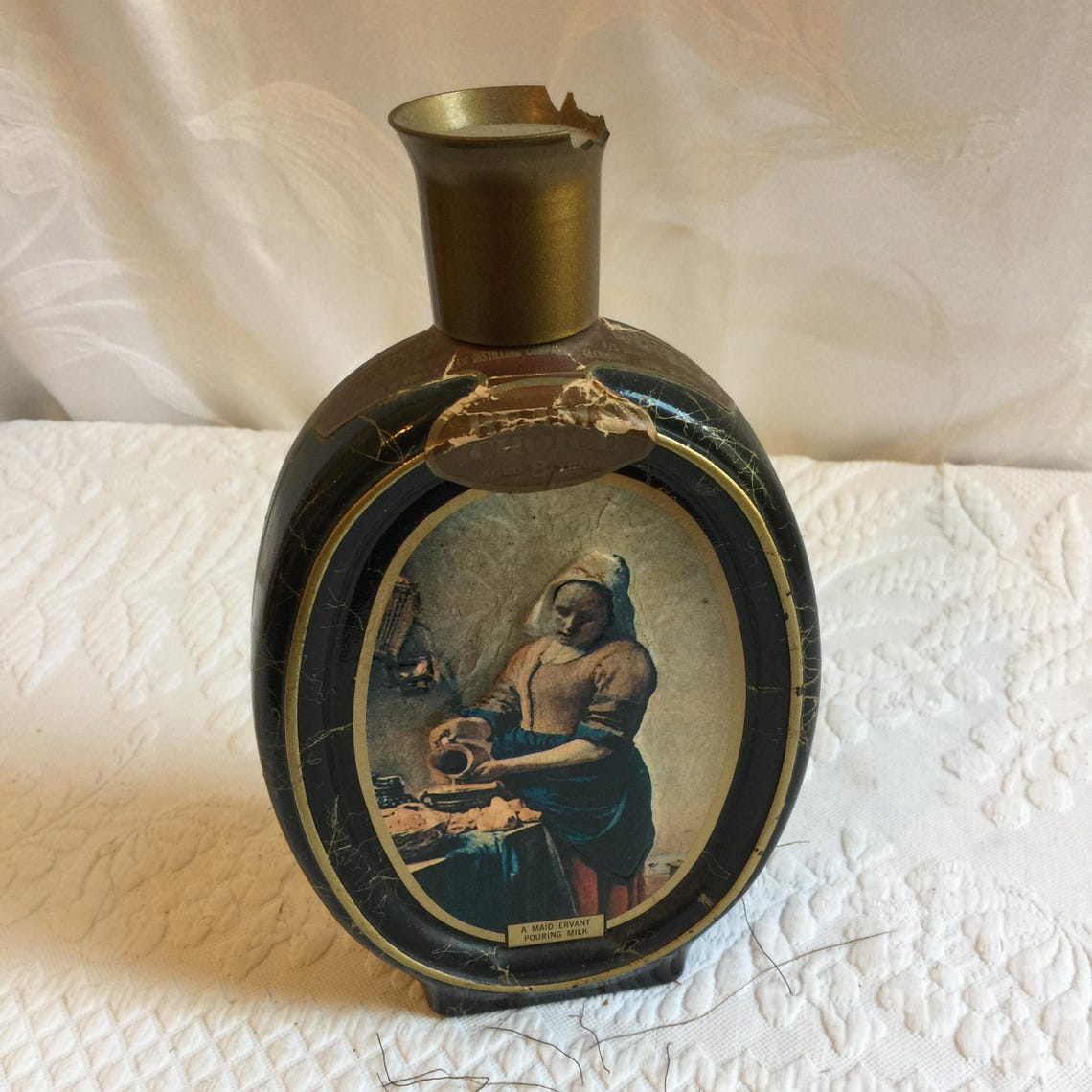 Vintage Bourbon Bottle With Vermeer Painting A Maid Ervant Pouring Milk ...