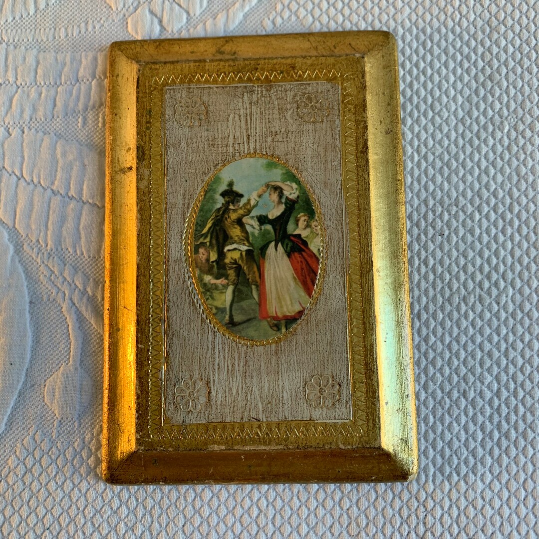 Vintage Wood Plaque of Dancing Couple in Oval With Gold Borders ...