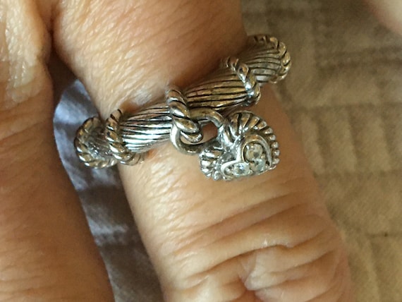 Vintage Judith Ripka 925 Sterling Rope Ring with Dang… - Gem