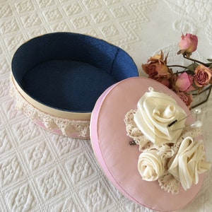 Vintage Satin and Roses Box. Victorian Style Pink Satin Covered Wooden ...