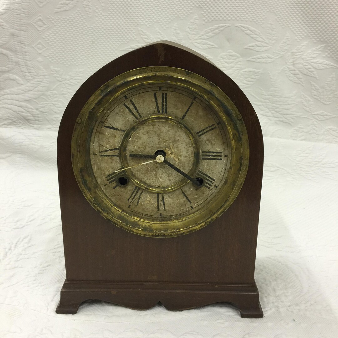 Antique Wooden Clock Case, Waterbury Clock Co. Face. Battery Hands. No ...