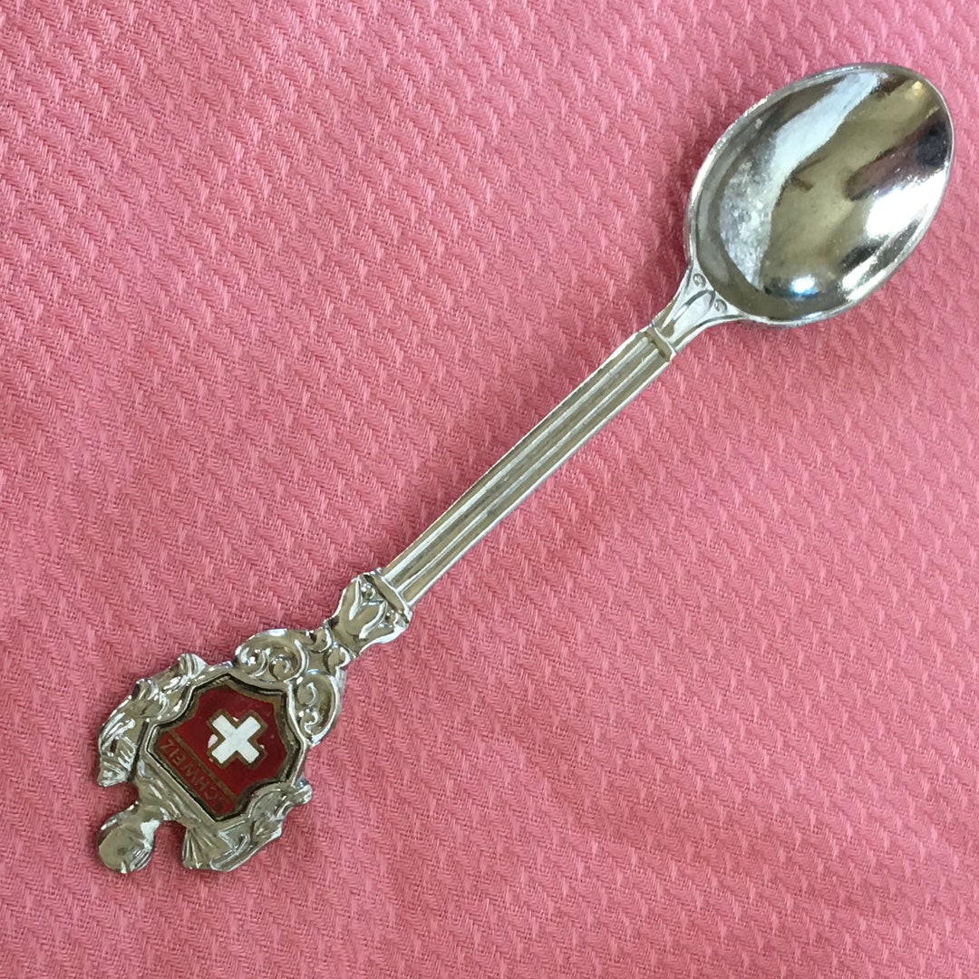 Vintage Collector Spoon With Schweiz and White Cross on Red Shield on a ...