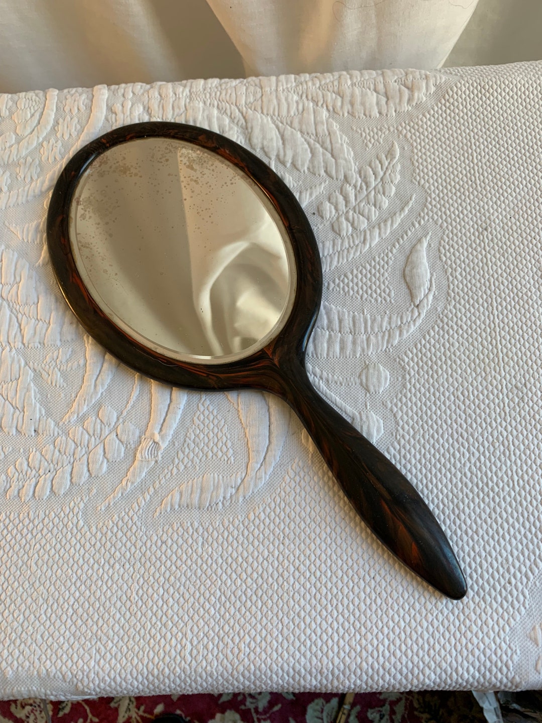 Vintage Faux Tortoise Shell Hand Mirror. Two-sided Beveled Mirror in ...