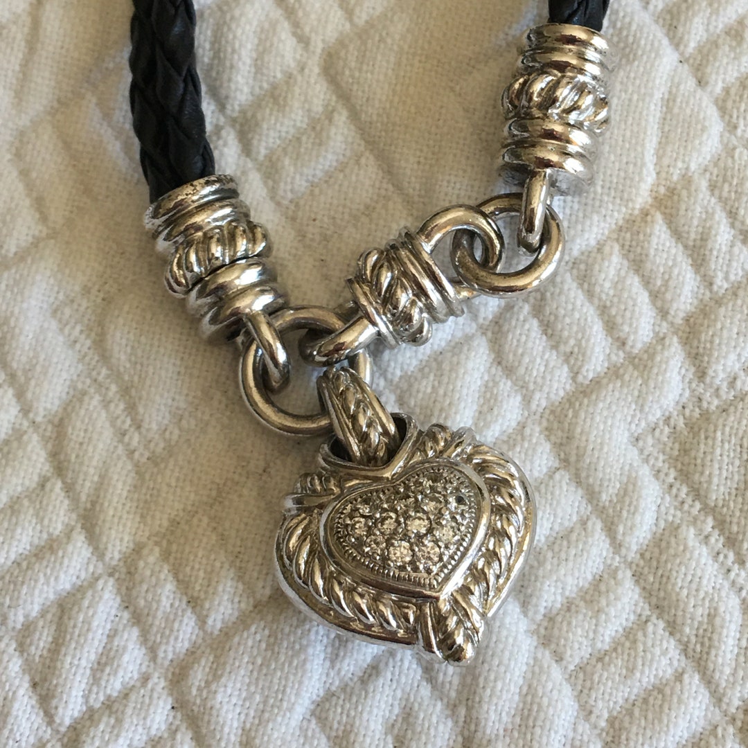 Vintage Judith Ripka 925 CZ Sterling and Black Leather Corded Bracelet ...