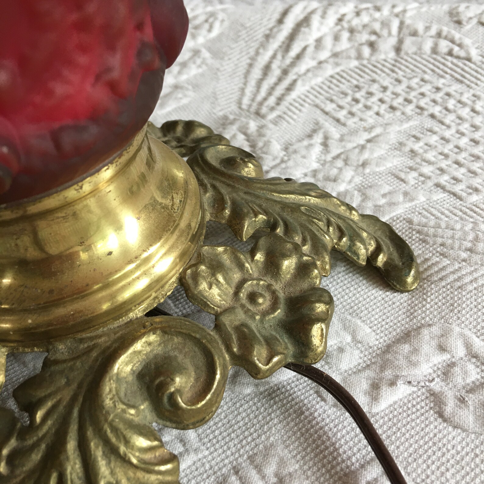 Antique Glass Victorian Rose Lamp W/ Hurricane Shade. Dark Pink Molded ...