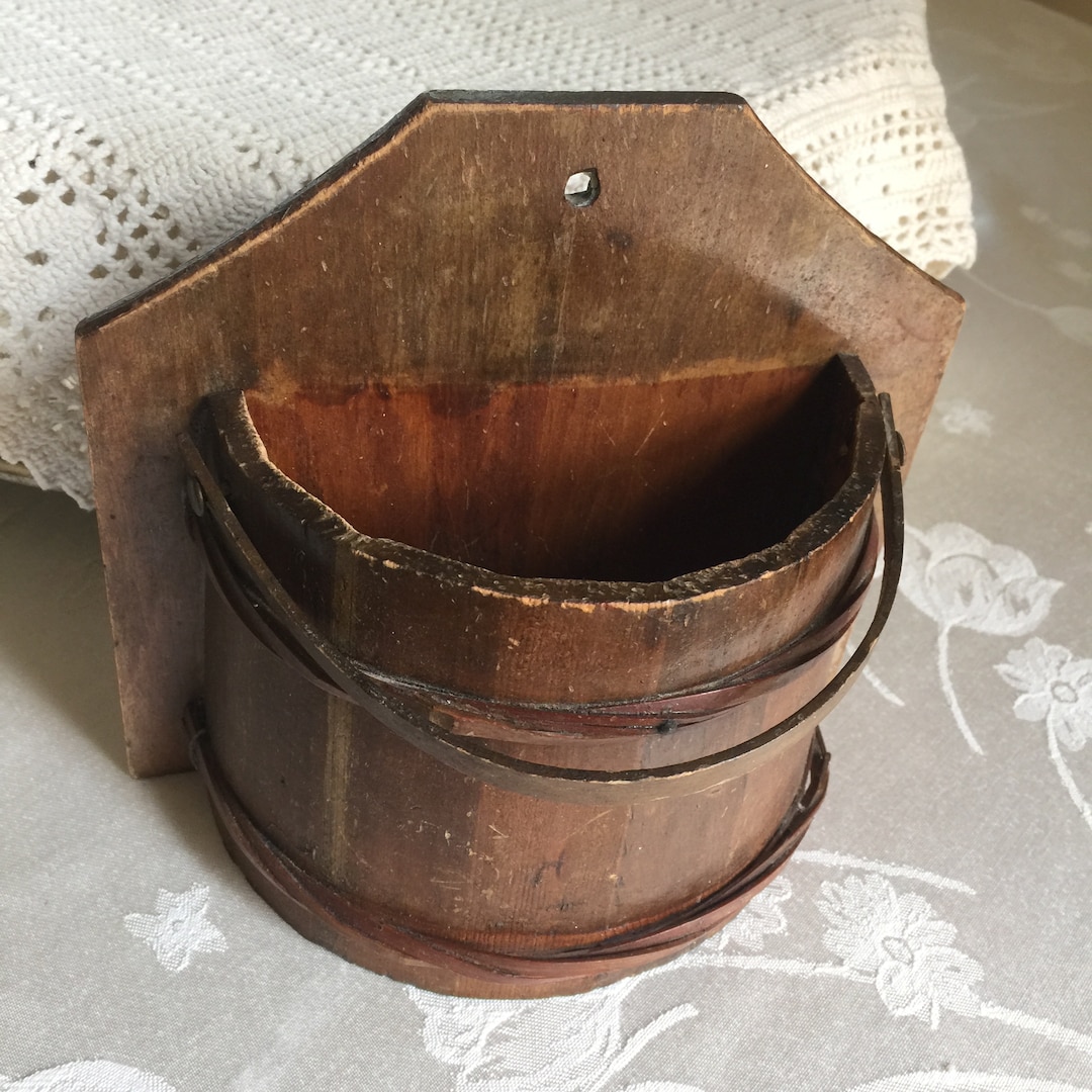 Vintage Furkin Style Bucket Wall Pocket. Wooden Wall Hanging Half ...