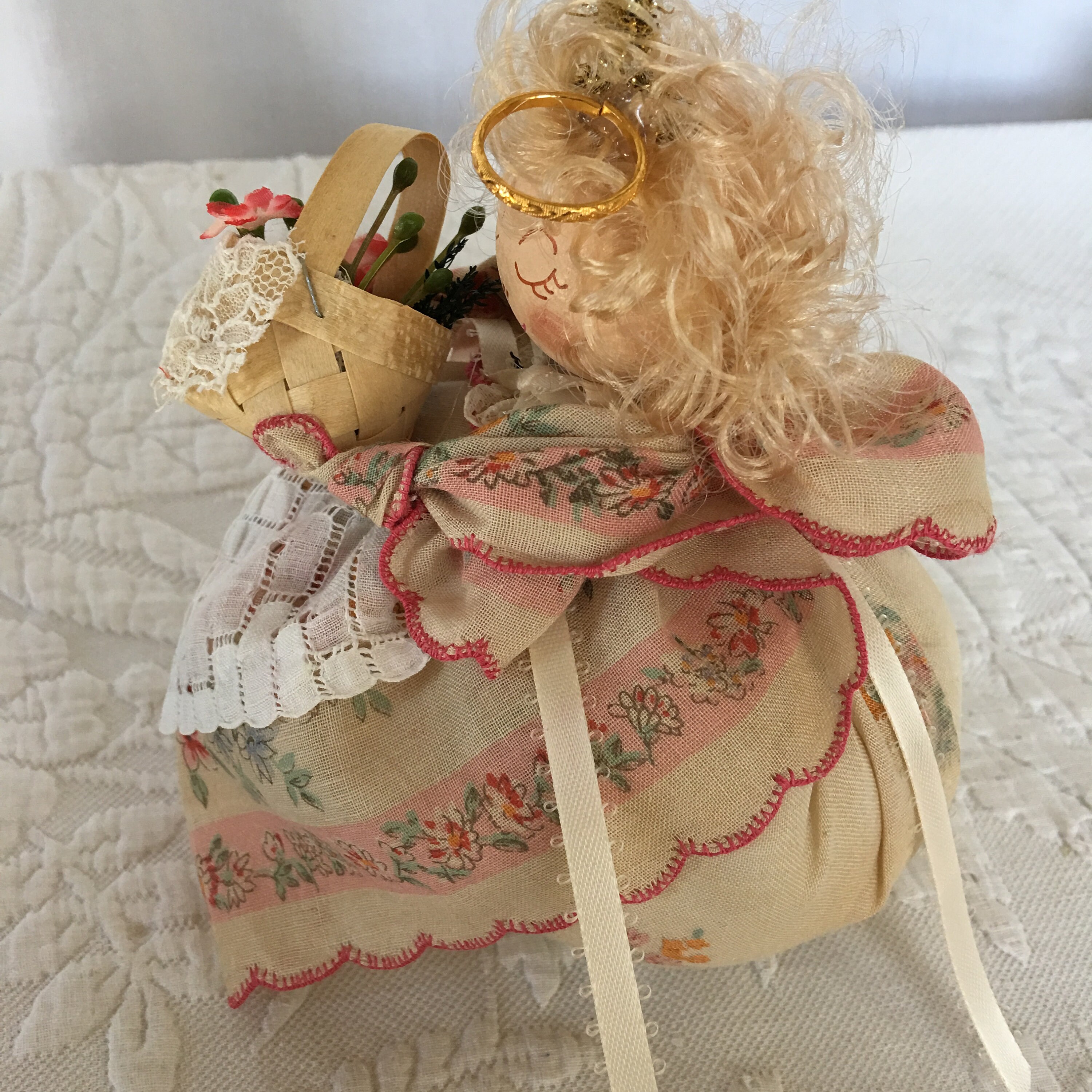 Hankie Angel Handmade Pink Angel Old Lace and Linens. Square - Etsy