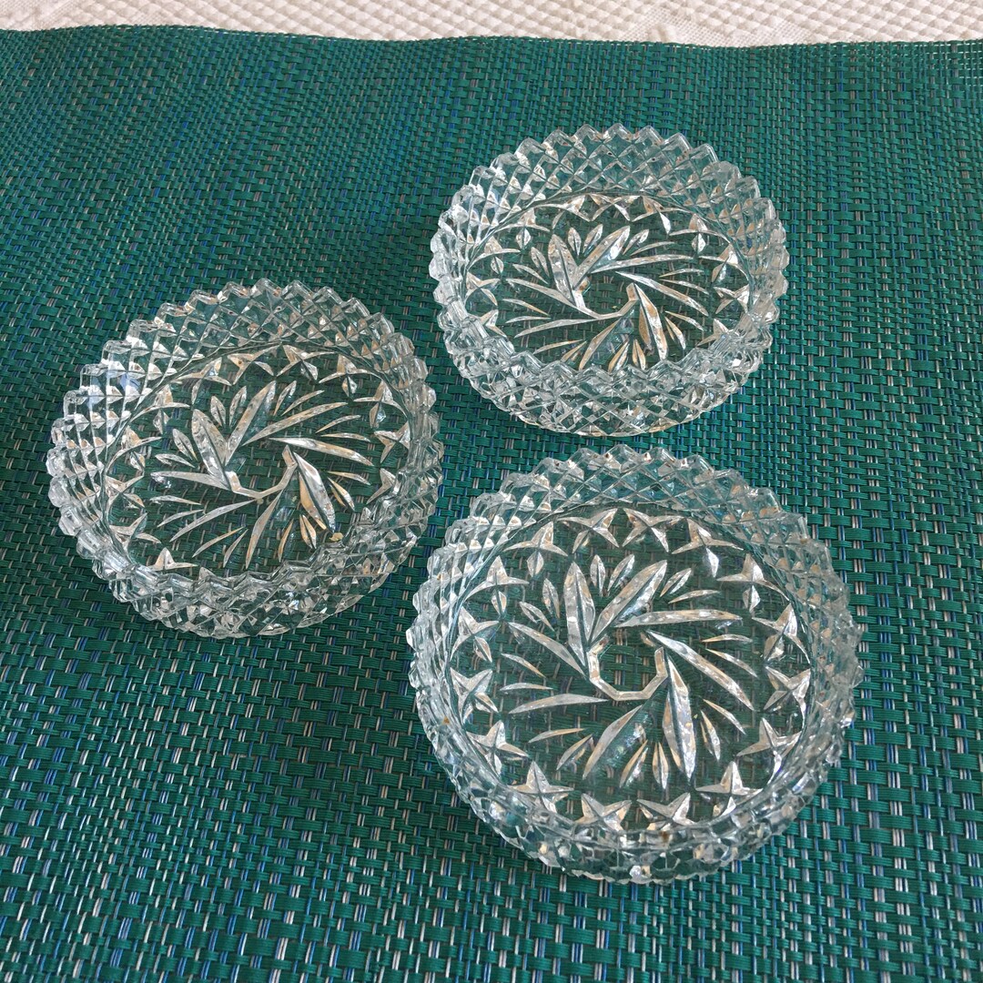Vintage 3 Glass Coasters. Cut Glass and Pressed Glass Coasters. Pointed ...