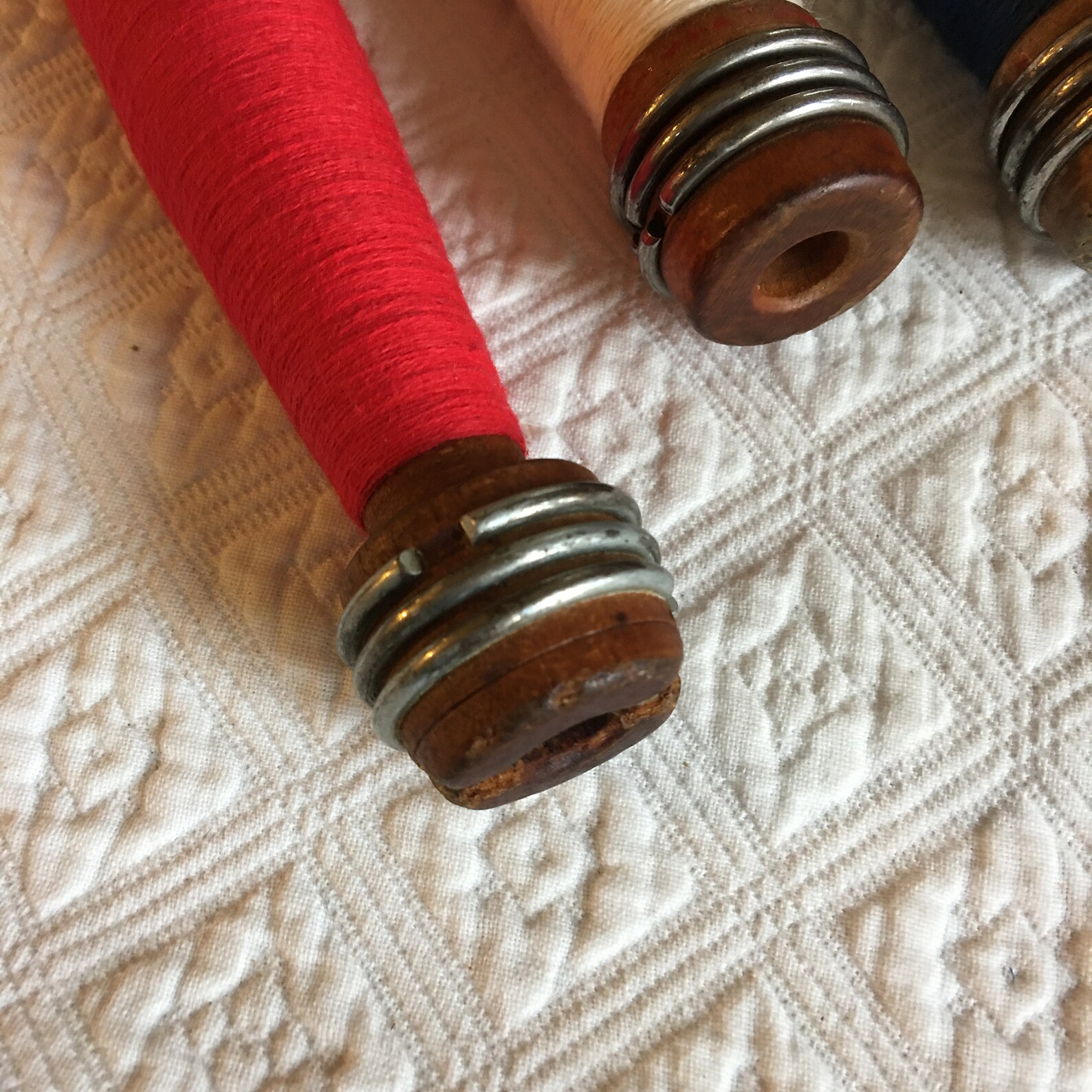 Vintage Antique Thread Spool Spindles in Red White and Blue. - Etsy