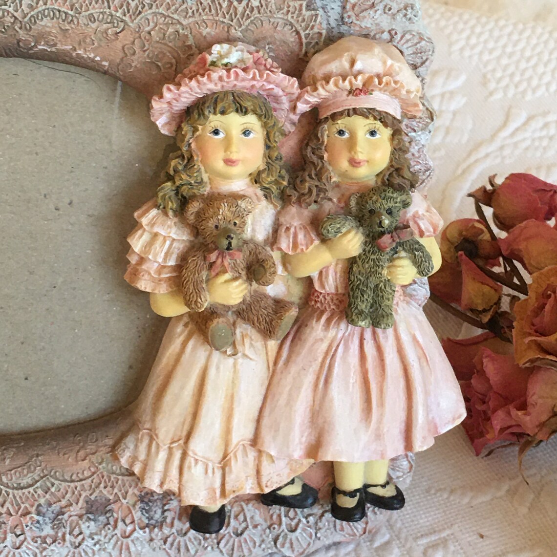 Vintage Girly Frame. Composite Frame With Molded Lace and Two Little ...