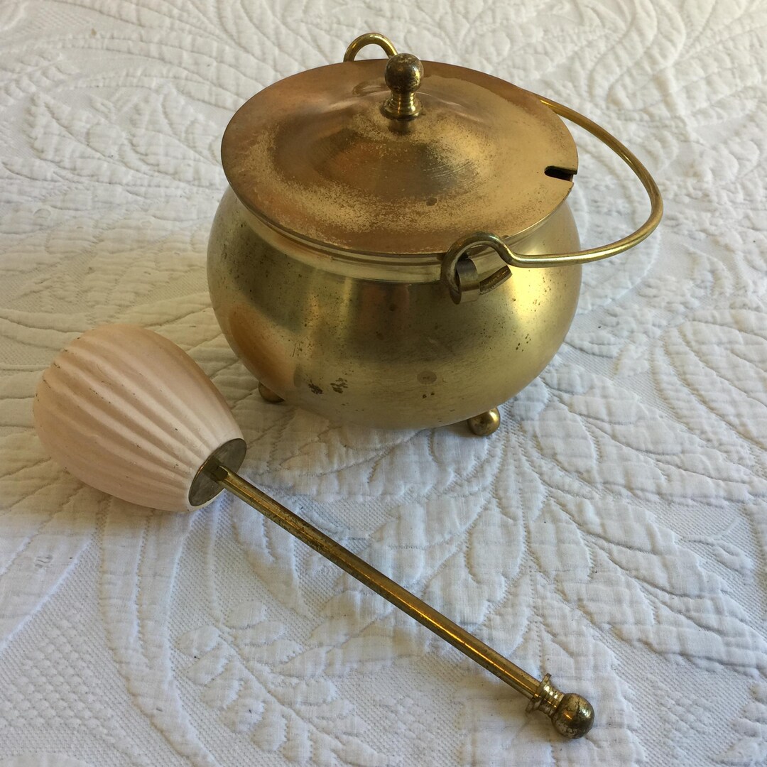 Vintage Brass Fire Pot or Smudge Pot and Fire Starter Wand. Gold Brass ...