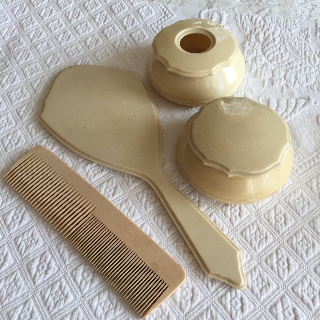 Vintage Dubarry Pyralin Dresser Set of Hand Mirror, Comb, Hair Saver ...